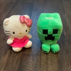 Toys | Hello Kitty And Minecraft Creeper Plush Coin Bankset | Poshmark
